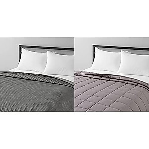 Amazon Basics All-Season Cotton Weighted Blanket with Cover - Dark Grey, 15-Pound, 60 inch x 80 inch (Full/Queen)