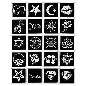 Temporary Tattoos Kit, 6Pcs Semi Permanent Tattoo Paste Cones, India Body DIY Art Painting for Women Men Kids, Summer Trend Freehand Plaste with 3 Colors,20Pcs Adhesive Stencil,1Pc Bottle,4Pcs Nozzles