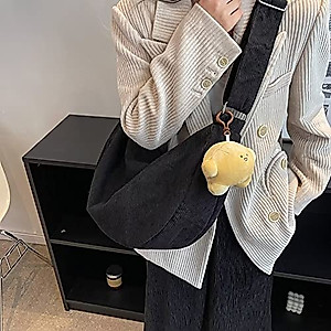 Mudono Hobo Bag for Girls Corduroy Shoulder Bag Large Capacity Crossbody Purse Lightweight Crescent Satchel with Cute Pendant