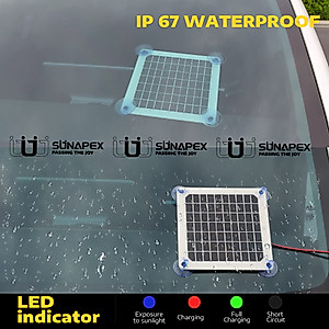 SUNAPEX Solar Battery Charger Maintainer, 5W 12V Portable Waterproof Solar Panel Trickle Charger with Built-in Charge Controller, Cig Plug, Alligator Clips, O-Rings for Car, Truck,Tractor, Boat, etc