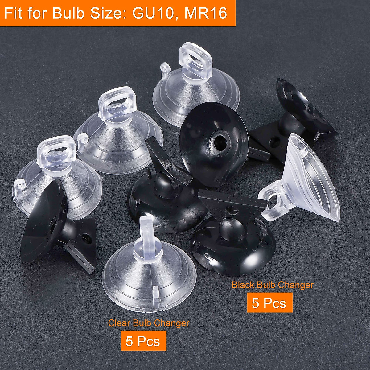 MECCANIXITY Bulb Changers, Suction Cup Light Lamp Replacing Tools for GU10 MR16 Bulbs, Black Clear 2 Colors, Pack of 10