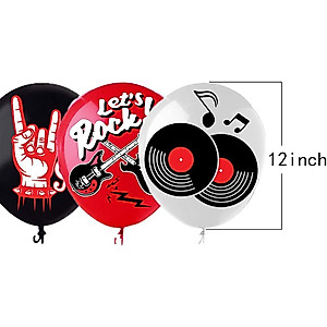 Rock and Roll Party Decoration Balloons 12'' Latex Balloons for Music Theme Party Decorations 1950's Birthday Party Supplies 50s 60s Rock Party Favors