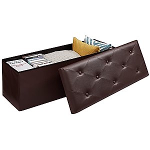 VECELO 43'' Folding Storage Ottoman, End of Bed Bench, Tufted Faux Leather Chest for Living Room, Utility Room, Hallway, Holds up to 660 lb, Easy to Assemble, Black
