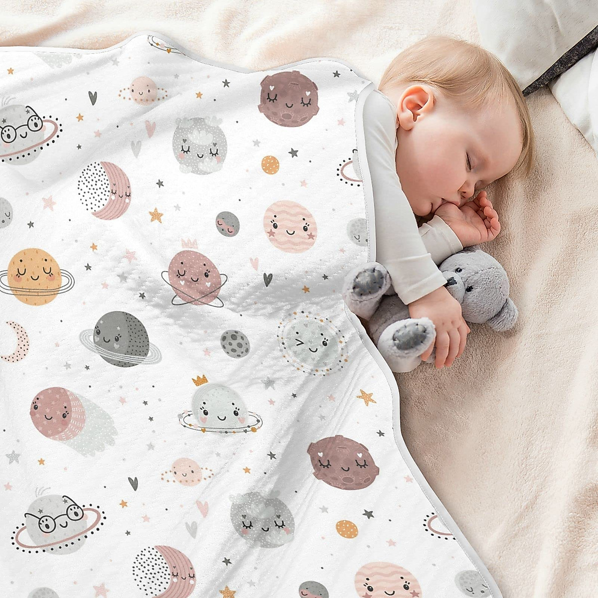 Galaxy Space Planets Cotton Baby Blanket 30" x 40" Warm Soft Breathable Muslin Swaddle Blankets for Toddler Boys Girls Nursery Receiving Wraps