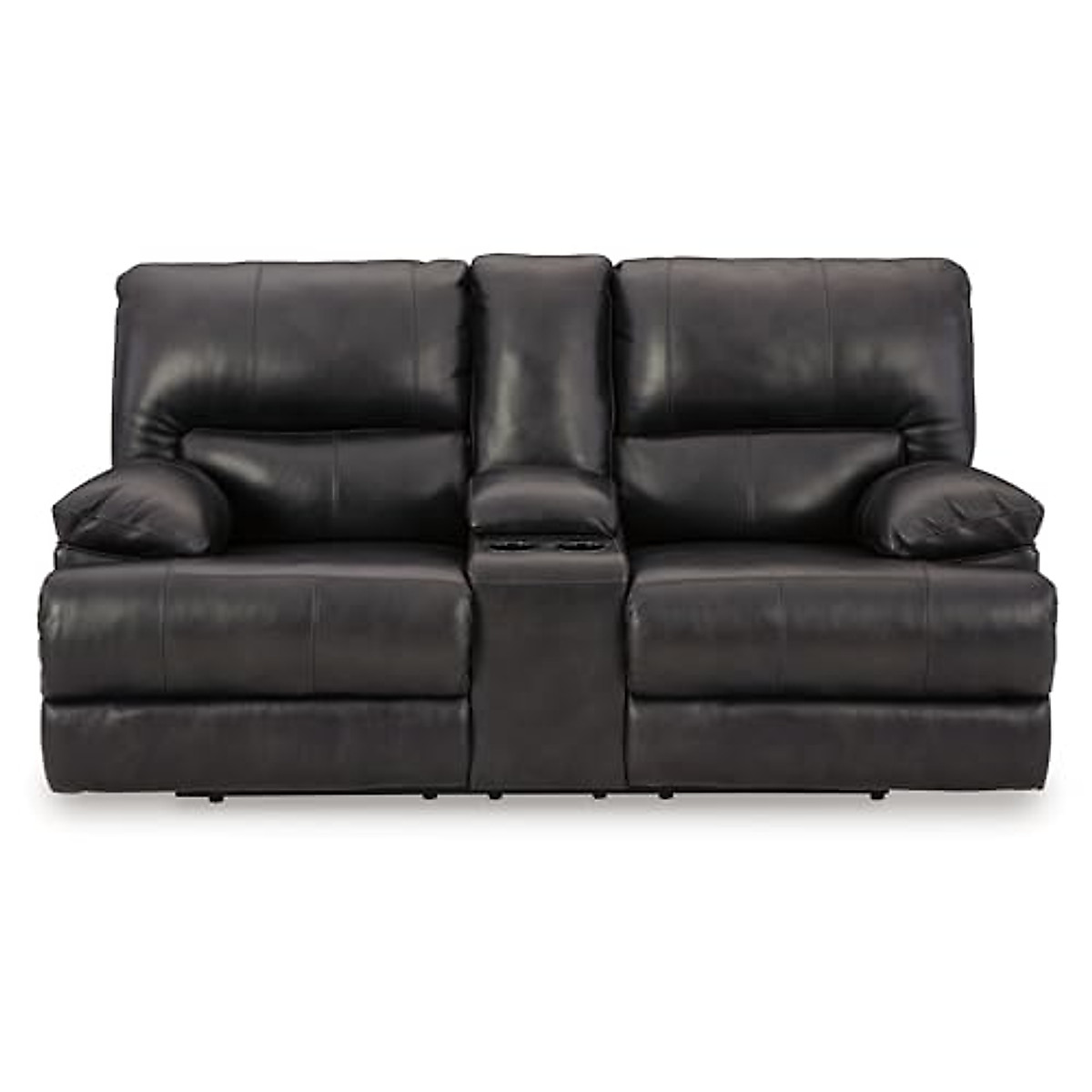 Signature Design by Ashley Mountainous Modern Leather Match Wall Hugger Power Reclining Loveseat with Adjustable Headrest, USB Ports, Storage and Cup Holders, Black