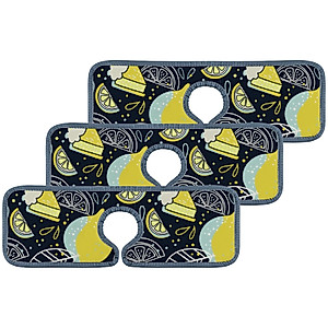 Kitchen Faucet Absorbent Mat 3 Pieces Doodle Lemons Fruit Faucet Sink Splash Guard Bathroom Counter and RV,Faucet Counter Sink Water Stains Preventer