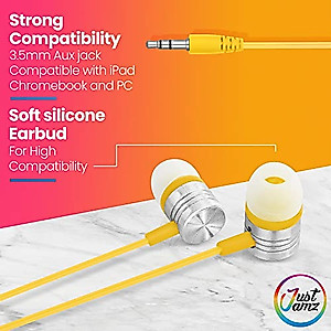 JustJamz Bulk Earbuds Jelly Matte | 10 Pack of Colorful in-Ear Earbuds | Stereo Sound & Silicone Earbud Tips | 3.5mm Stereo Multi-Color Bulk Earphones | for Schools, Kids, Classrooms & Libraries