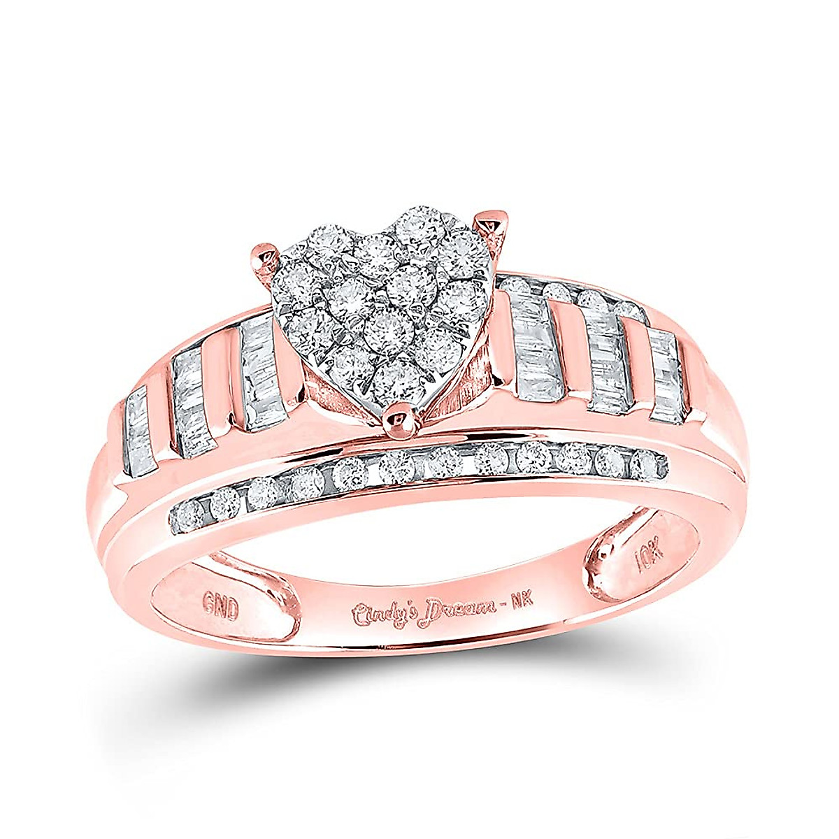 The Diamond Deal 10kt Rose Gold Round Diamond Heart Bridal Wedding Engagement Ring 1/2 Cttw