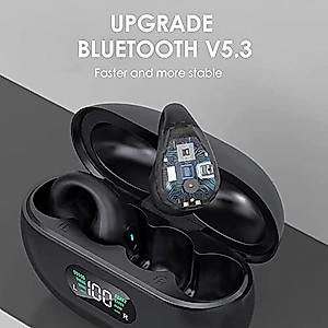 FAIIVE Wireless Ear Clip Bone Conduction Headphones, Open Ear Mini Wireless Bluetooth Ear Clip Bone Conduction Running Sports Headphones (Khaki)