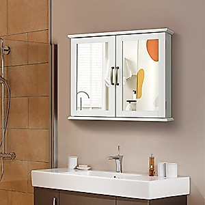 Tangkula Medicine Cabinet with Mirror, Bathroom Wall Mounted Mirror Cabinet with Double Mirror Doors, Bathroom Mirror with Storage Cabinet, 23.5 x 5.5 x 19.5 Inches (White)