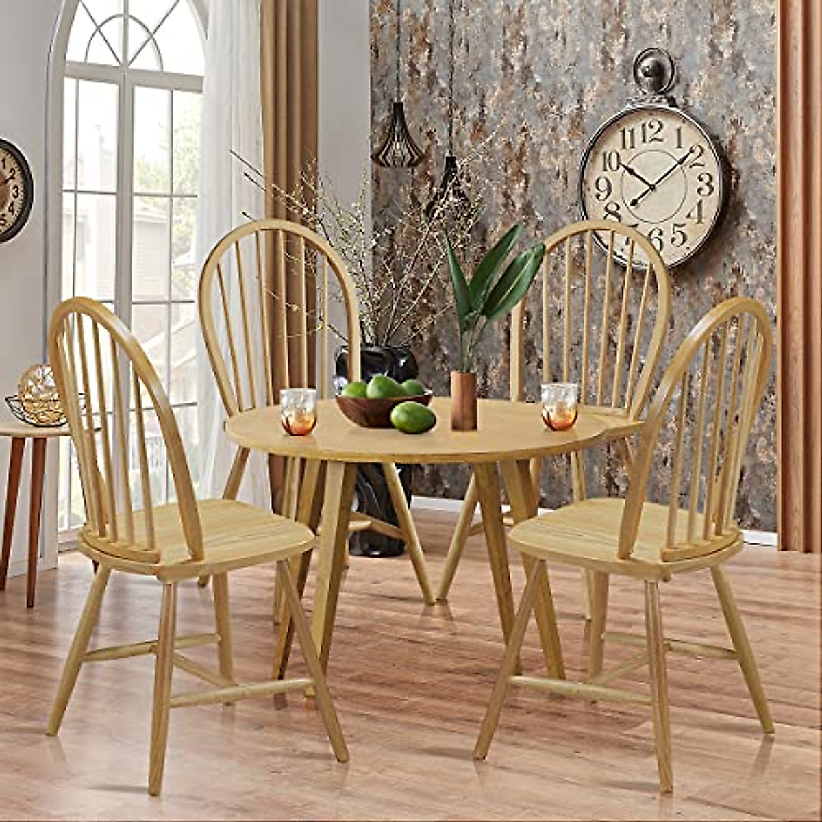 Giantex Set of 4 Windsor Chairs, Wood Dining Chairs, French Country Armless Spindle Back Dining Chairs, Farmhouse Kitchen Dining Room Chairs, Oak