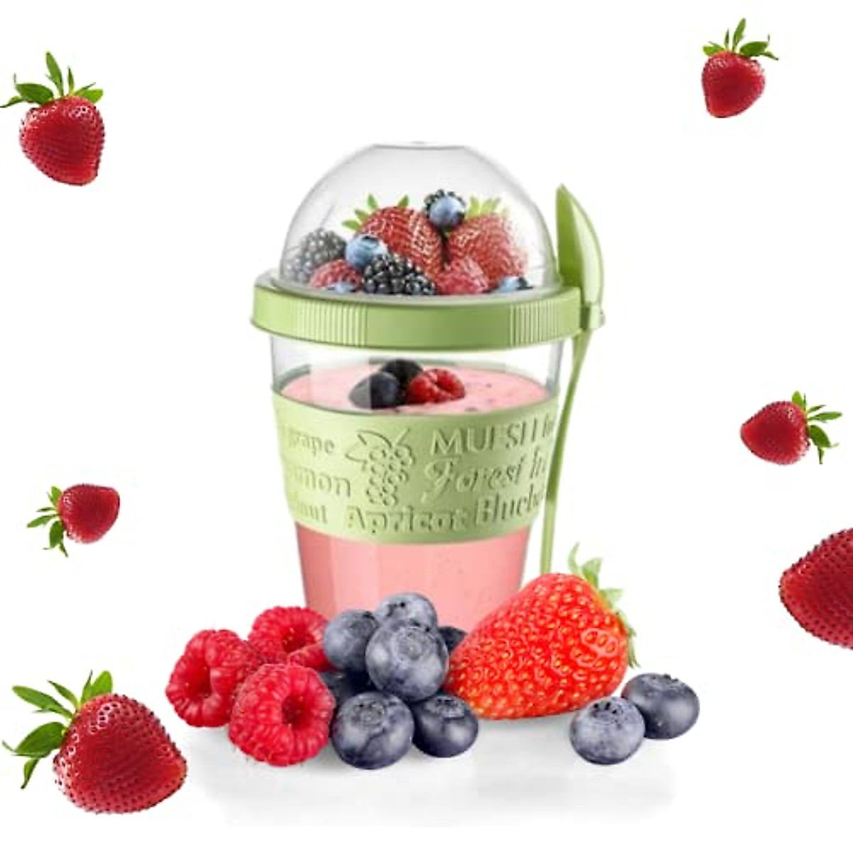 DGRS MARKET 4 Pack 20 oz Breakfast Cereal On the Go Cups with Spoon- Portable Take'n Go Yogurt and Cereal Container Cup with Top Lids- Take and Go Yogurt- Milk- Snack- Fruit Cup for Travel (4- Mix)