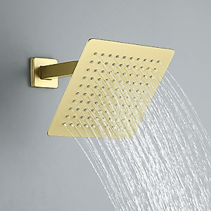 JOYWELL Shower Faucet Brushed Gold Shower Fixtures 8 Inches Rain Shower and Handheld Shower Combo set,2-Function Shower System Included Shower Trim Kit