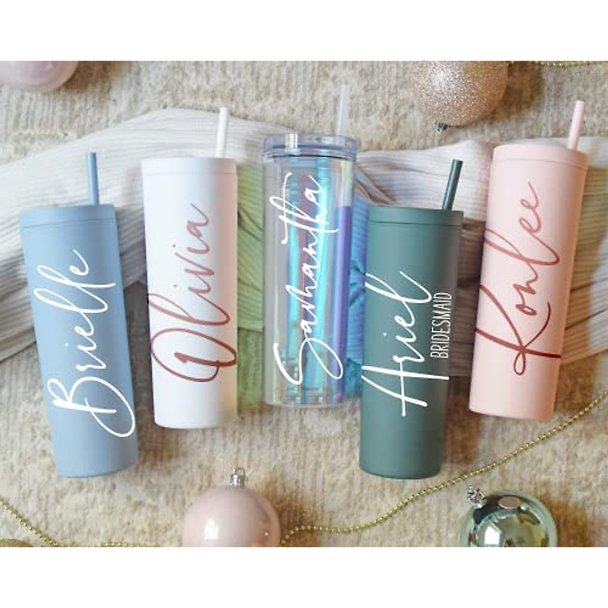 Personalized Tumbler With Lid and Straw Holographic, Bridesmaids Gifts, Acrylic Tumbler, Skinny Tumbler with Straw, Personalized Gift
