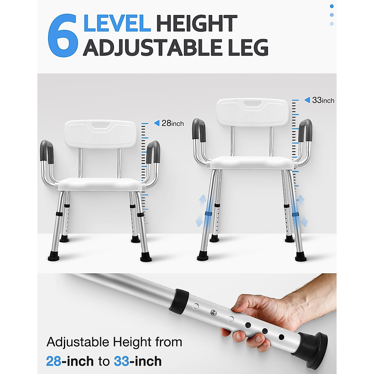 Sangohe Shower Chair for Inside Shower - Heavy Duty Shower Seat with Armrest and Back - Shower Chair for Elderly Adults - Shower Seats for Elderly - Shower Chair for Bathtub, 796B