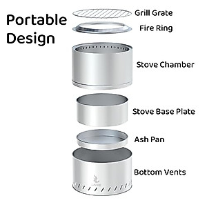 EMKK 15 inch Smokeless Fire Pit with Removable Ash Pan,Portable Wood Burning Fireplace with Stands,Large Outdoor Bonfire for Camping,Durable Stainless Steel Outdoor Portable Fire Pit Stainless Steel