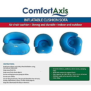 Comfort Axis Heavy Duty Inflatable Flocking Lounger Sofa, Wide Armrest Design for Kids Blue 23.5" by 23.5" by 16"