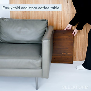 Sleekform Folding Wooden Coffee Table - Collapsible 20x40 Light Wood Mini Desk - Lightweight Foldable Coffee Tables for Small Spaces - Fold Up Hairpin Legs - Walnut Wood Finish