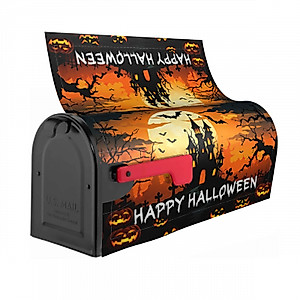 Brunt Halloween Starry Night Haunted House Pumpkin Magnetic Mailbox Covers - Large Orange Post Letter Box Covers - Garden Yard Home Decor for Outside - 21" x18"