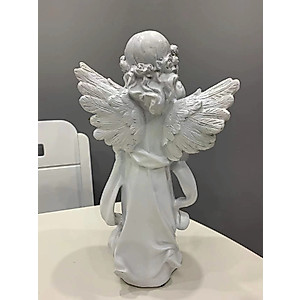 Z1SR Desktop Angel Figurines Holding Storage Tray, 12'' Tall Watch Key Snack Jewelry Holder Decorative Tray Resin Angel Statue with Tray in Hands Home Office Desktop Decoration, White