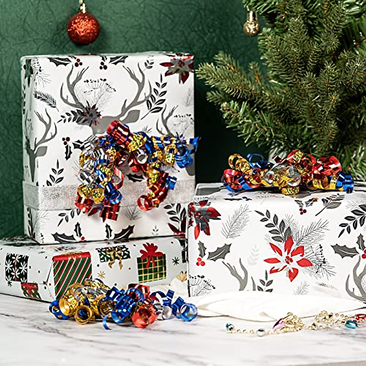 WRAPAHOLIC 12-Count Self-Adhesive Curly Bows Gift Wrap Accessory - Gold/Silver/Royal Blue/Red Curly Bows, Perfect for Christmas, Birthday, Holiday, Party Favors Decorations