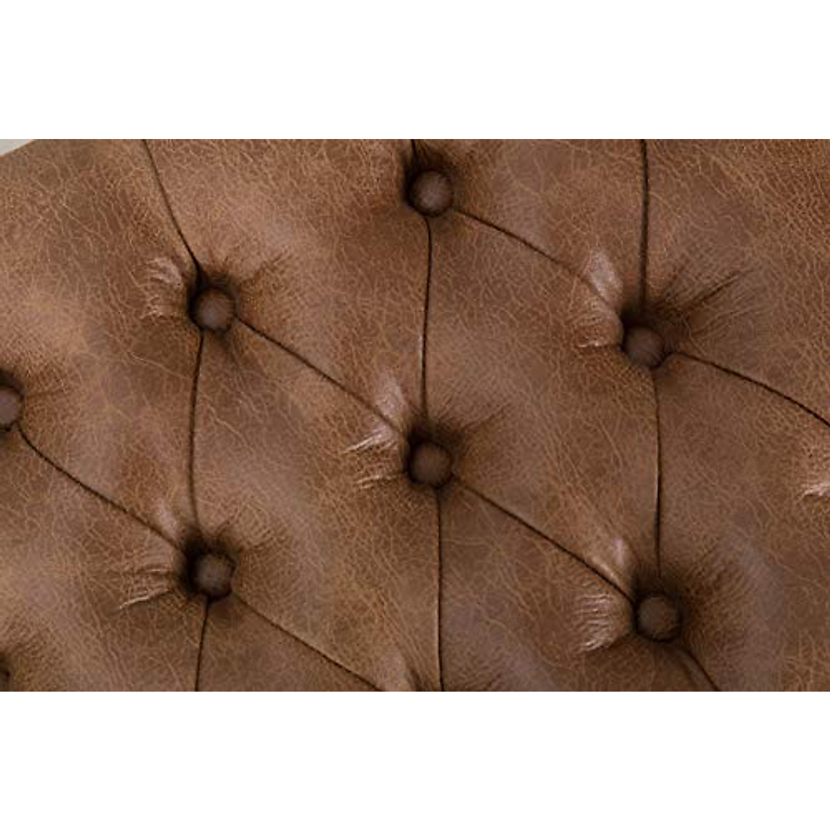 HomePop Faux Leather Button Tufted Decorative Bench with Metal Base, Brown