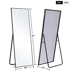 KIAYACI Full Length Floor Mirror with Stand 47"x16" Large Wall Mounted Full Body Mirror Horizontal/Vertical Bedroom Mirror Dressing Mirror Aluminum Alloy Frame Black