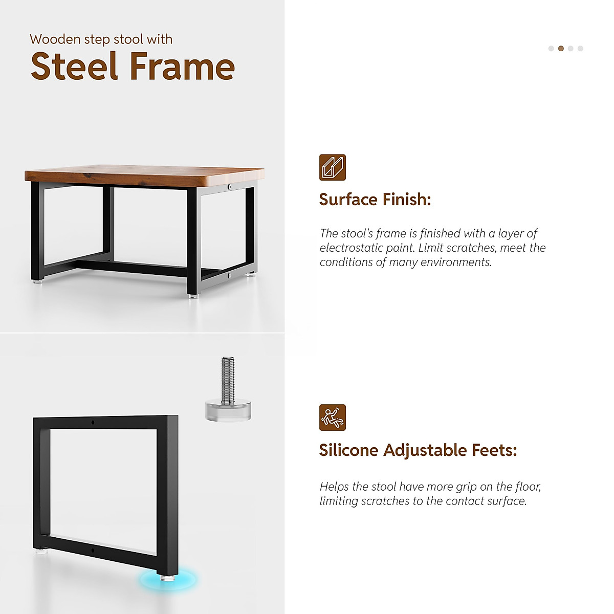 Holana 9" Wooden Step Stool for Adults - Acacia Wood One Step Stools for High Beds Riser - 500 Lbs Heavy Duty Step Stool - Stepping Stool Bathroom for Elderly, Kid, Bed, Kitchen (Steel Frame+ Acacia)