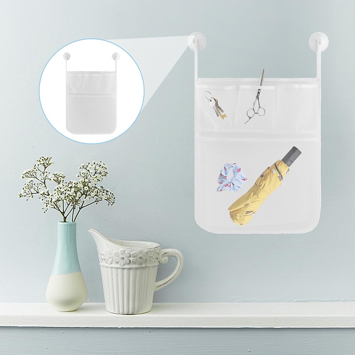 Jaeskeclip 2pcs Bath Toy Storage,Bath Toy Holder,Bath Tub Toy Holder Net With Pockets, Shower Caddy Holds Kids Toys, Soap, Or Shampoo, Hooks Included, White
