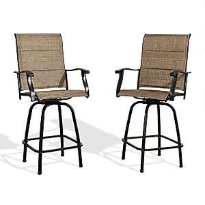 Iwicker Outdoor Swivel Bar Stools, Patio Textilene Bar Height Chairs with Quick-Dry Foam Padded, Set of 2