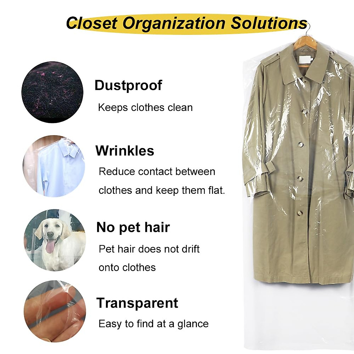 RINTATI Clear Plastic Garment Bags for Hanging Clothes,30 Pack 59inch Dry Cleaning Clothing Storage Cover Bags for Closet Storage, Home and Dry Cleaner.