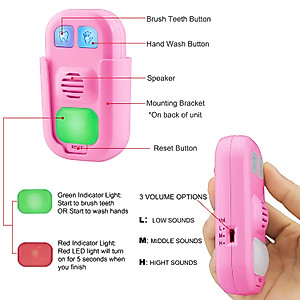 BIGMONAT Hand Washing Timer for Kids, Musical Teeth Brushing Timer for Boy and Girl, Stick on Bathroom Timer for Children Training Coach, AAA Battery Operated, 12 Songs, Sound Volume Adjustable Pink