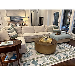 Green Oushak Rug, Modern, Vintage, Turkish, Eclectic, Floral, Pastel, Washable, Large Area Rugs for Living Room, Dining, Bedroom, Girls, Boys, 7'5"x9'8"