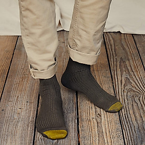 GOLDTOE Men's Stanton Crew Socks, Multipairs, Khaki/Loden (6-Pairs), Large