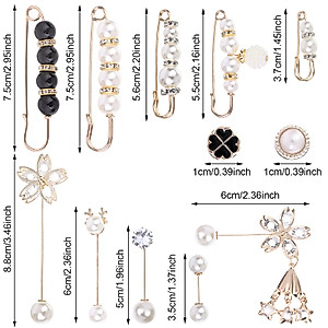 12 Pieces Pearl Scarf Brooch Pin Assorted Muslim Scarf Hijab Clips Small Brooch Set Metal Clips for Headscarf Shawl Muslim Women Scarves Hijab Safety Shawl Brooch Pins for Women Men Kids