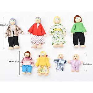 Jzszera Wooden Doll House People of 8 Miniature Figures and 2 Pets, Dollhouse Dolls Family Set- Dollhouse Accessories for Girls Toddler Kids Pretend Play and Imaginative Fun