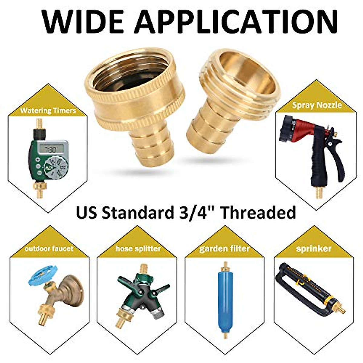 STYDDI Garden Hose Repair Kit, Solid Brass Water Hose Mender Female and Male Hose Connector with Clamps, Fit Standard 1/2" Rubber Garden Hose, 4 Set