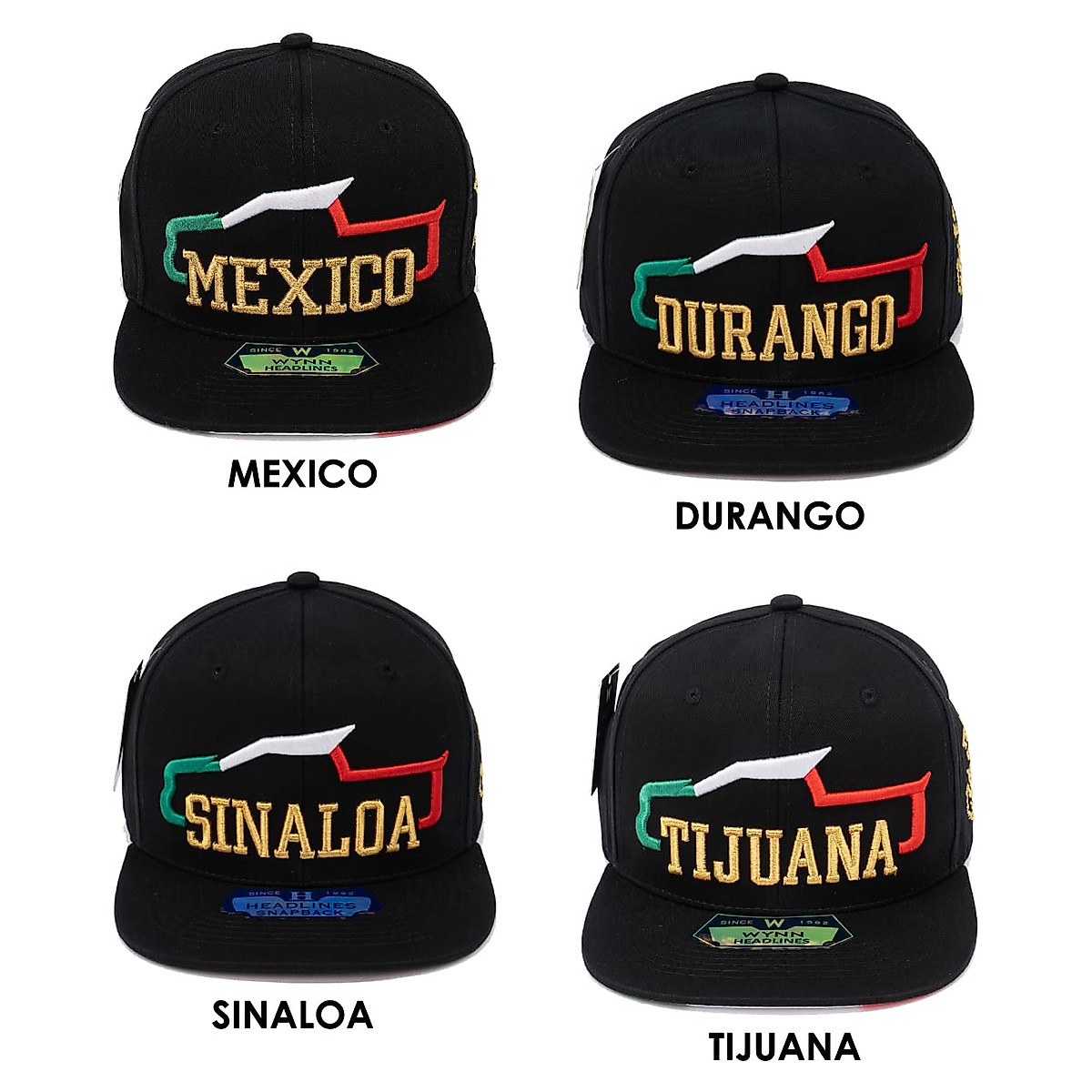 Mexican Hat Mexico State Federal Logo Embroidered Snapback Flat Bill Baseball Cap (Mexico) Black