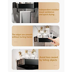 3-Tier Corner Shower Caddy,Bathroom Corner Shelves, Stainless Steel No-drilling Bathroom Organizer,Shower Shampoo Organizer Storage Rack Holder for Toilet Accesso,6 Metal Hooks with Caps(Black)