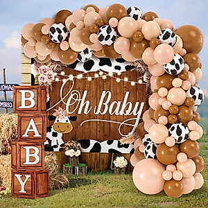 Winrayk 141Pcs Cow Baby Shower Decorations for Boy Girl Cow Birthday Party Decorations Supplies Cow Print Balloon Arch Baby Boxes with Letters Oh Baby Backdrop Farm Holy Cow Im One Birthday Decoration