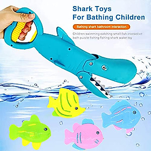 Bath Toys , Shark Grabber Bathub Baby Toy Magnetic Fishing Games Playing Set , Floating Fish Toys in Bathtub Bathroom Pool for Babies Toddlers and Kids Age 3+ (Blue)