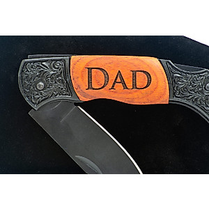 Generic Dad Engraved Rosewood Black Steel 7 Inch Folding Pocket Knife w/ 3 in. Locking Blade (Dad)