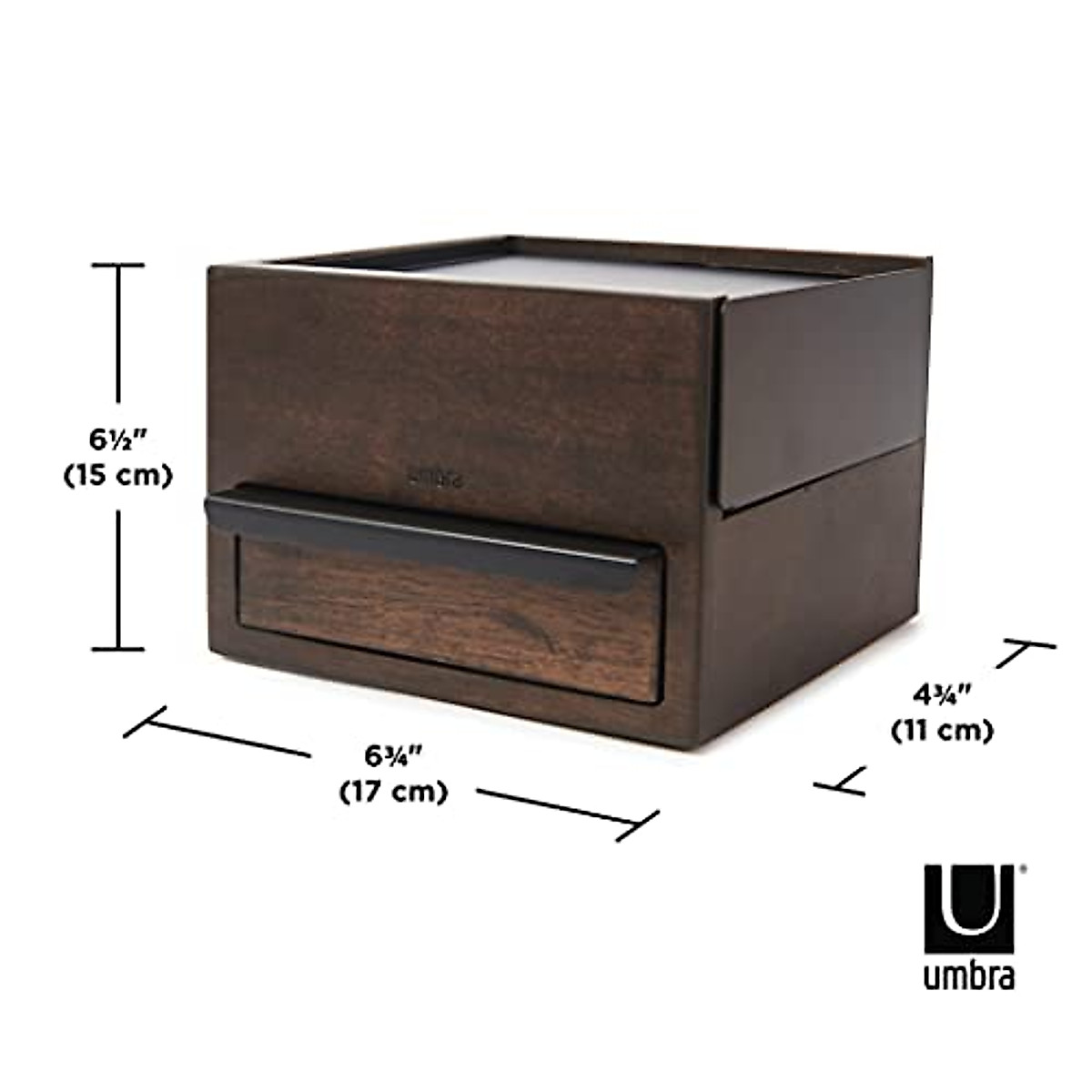 Umbra Mini Stowit Jewelry Box - Modern Keepsake Storage Organizer with Hidden Compartment Drawers for Ring, Bracelet, Watch, Necklace, Earrings, and Accessories,Black/Walnut