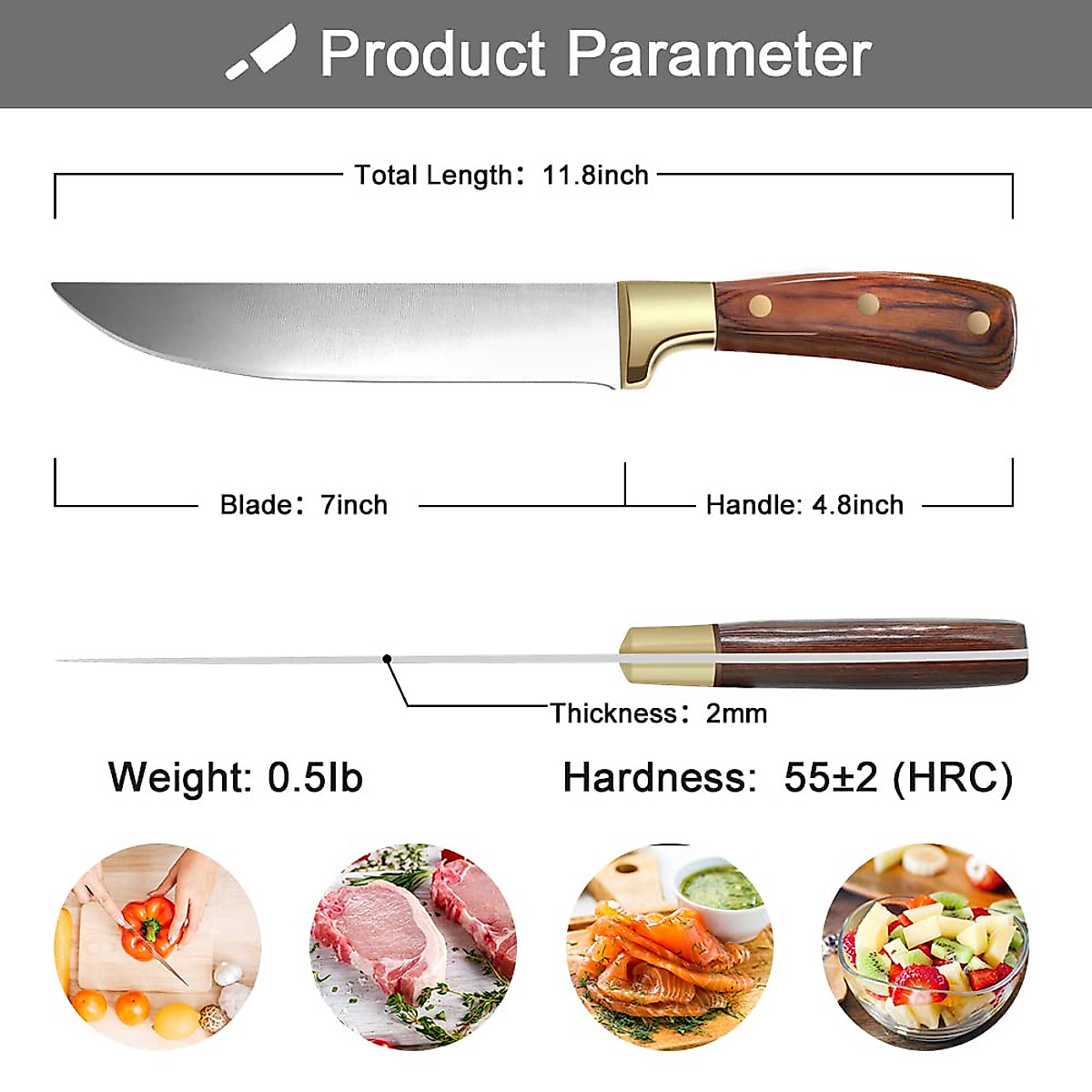 XTD Chef Knife with Sheath Professional 7 Inch Kitchen Knife, Viking Boning Knife for Meat Cutting, High Carbon Stainless Steel Sharp Filleting Knives with Full Tang Ergonomic Handle with Gift Box