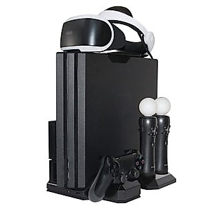 PS4 Stand Vertical Display Stand Charger for PlayStation PS VR Headset, PS4, Pro, Slim Console, DualShock 4 & Move Motion Controller