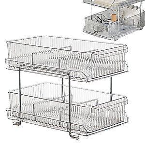 Under Sink Drawer Organizer, Cabinet Organizers Shelves, 2 Tier Clear Kitchen Cabinet Organizer, Under Sink Cabinet Organizer, Under Sink Storage Rack, Under Sink Shelf Organizer for Kitchen Bathroom