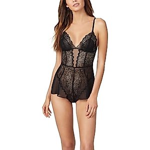 DKNY Women's Superior Lace Romper Teddy, Black, X Large