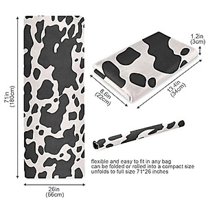 GOODOLD Cow Texture Black Yoga Mat, 71 x 26 Inch Non-slip Yoga Mats Folding Travel Exercise Mat Indoor Outdoor Gym Pilates with Storage Bag for Women Men