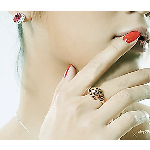 Rose Gold Plated Animal Leopard Ring with Clear and Black Cubic Zirconia Jaguar Sport Dots Fashion Jewelry for Women (9)