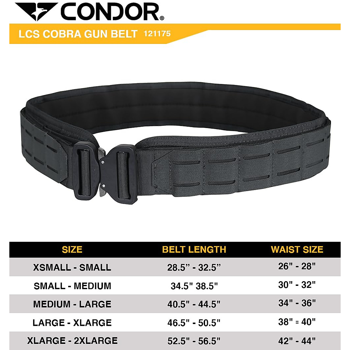 Condor LCS Cobra Gun Belt (Black, Medium/Large: 40.5"-44.5" Long, Waist 34"-36")